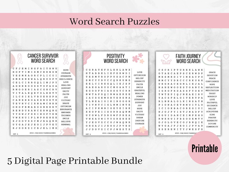 Cancer Journey Word Search Puzzle: 5-page Printable (instant Download ...