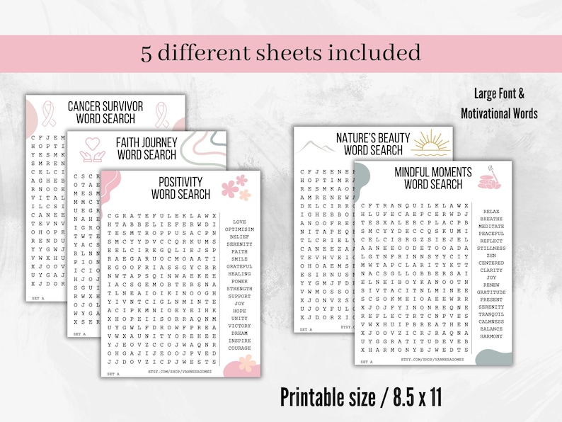 Cancer Journey Word Search Puzzle: 5-page Printable (instant Download ...