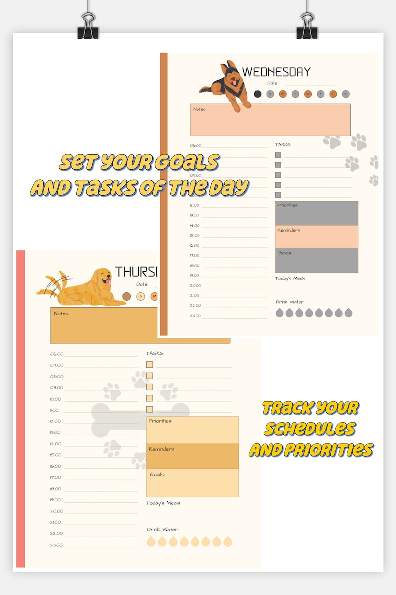 Cute Dogs Theme and Fun Weekly and Daily Planner: Digital Hyperlinked ...