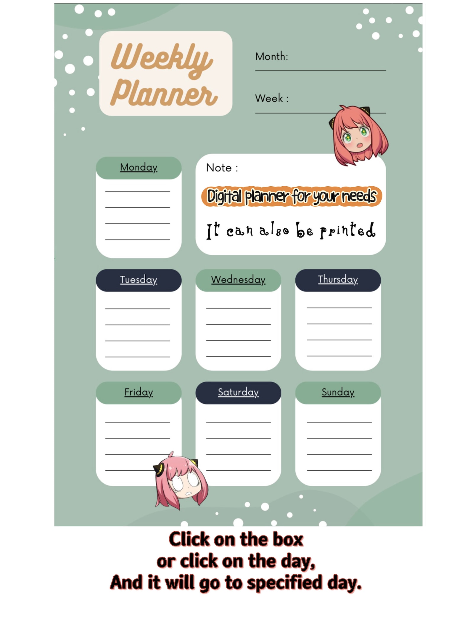 Anime-themed Weekly Planner : Cute Anime Undated Digital and Printable ...
