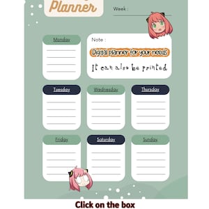 Anime-themed Weekly Planner : Cute Anime Undated Digital and Printable ...