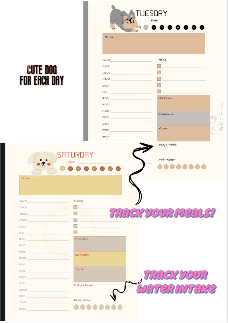 Cute Dogs Theme and Fun Weekly and Daily Planner: Digital Hyperlinked ...