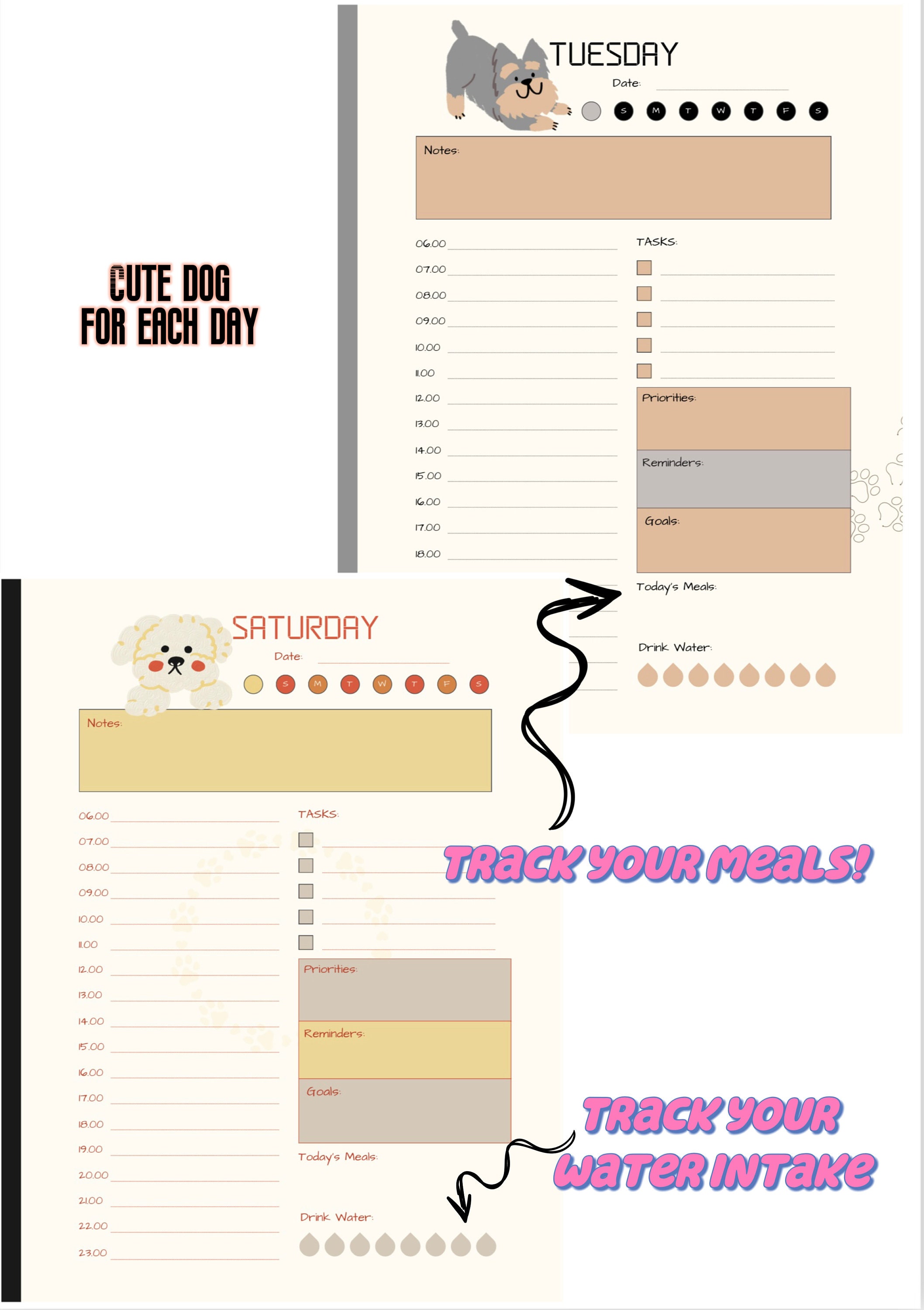 Cute Dogs Theme and Fun Weekly and Daily Planner: Digital Hyperlinked ...