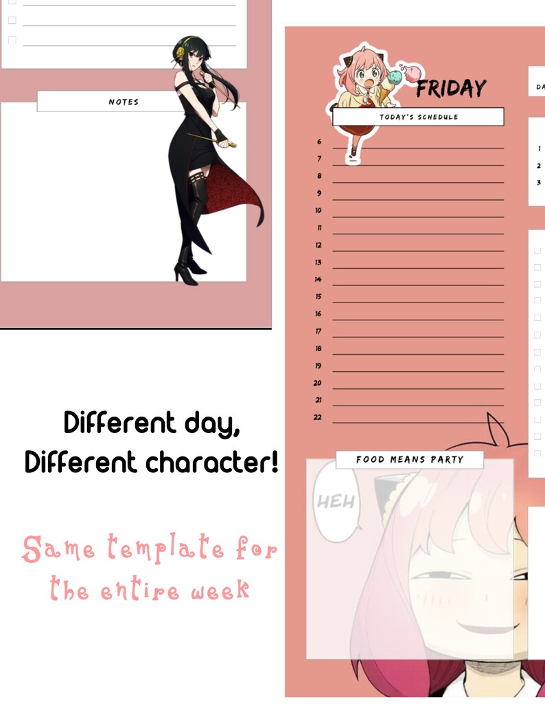 Anime-themed Weekly Planner : Cute Anime Undated Digital and Printable ...