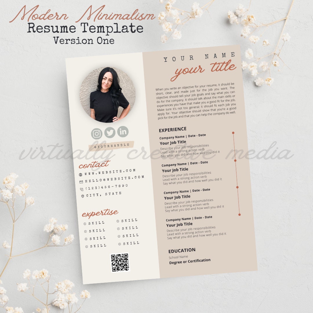 Modern Minimalism Resume Template, Minimalist Template, Resume With QR ...