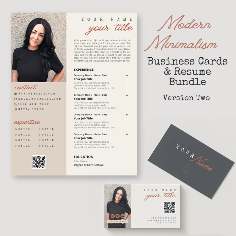 Modern Minimalism Business Cards and Resume Bundle Minimalist - Etsy