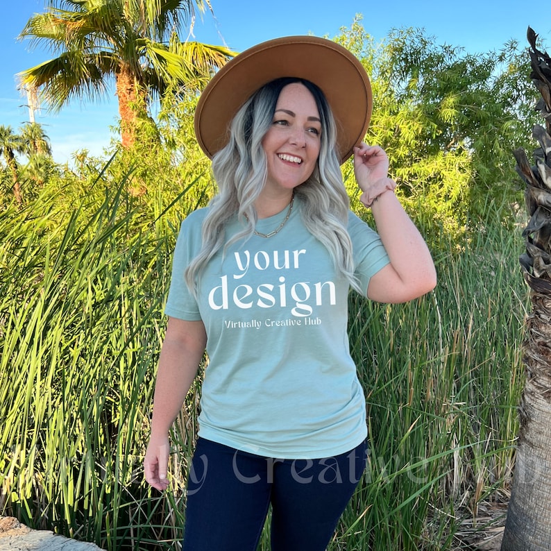 Heather Dusty Blue Tshirt Mockup for Women, Bella Canvas 3001CVC Mockup ...