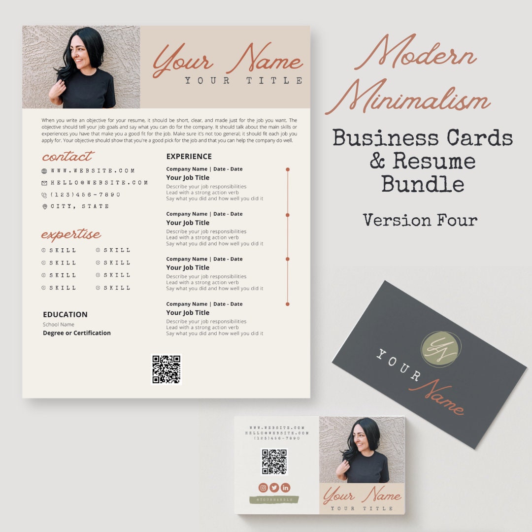 Modern Minimalism Business Cards and Resume Bundle, Minimalist Template ...