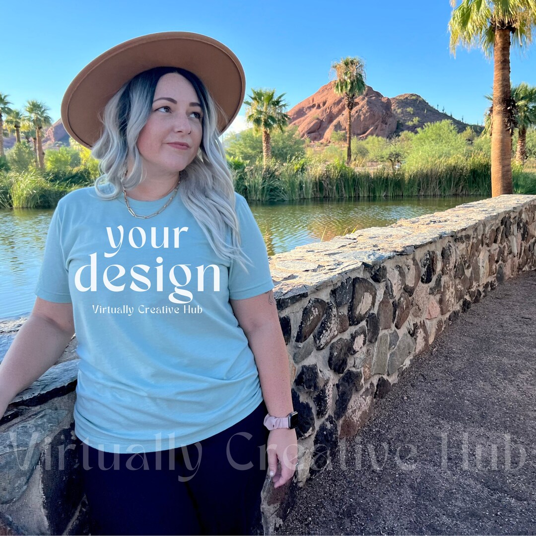 Heather Dusty Blue Tshirt Mockup for Women, Bella Canvas 3001CVC Mockup ...