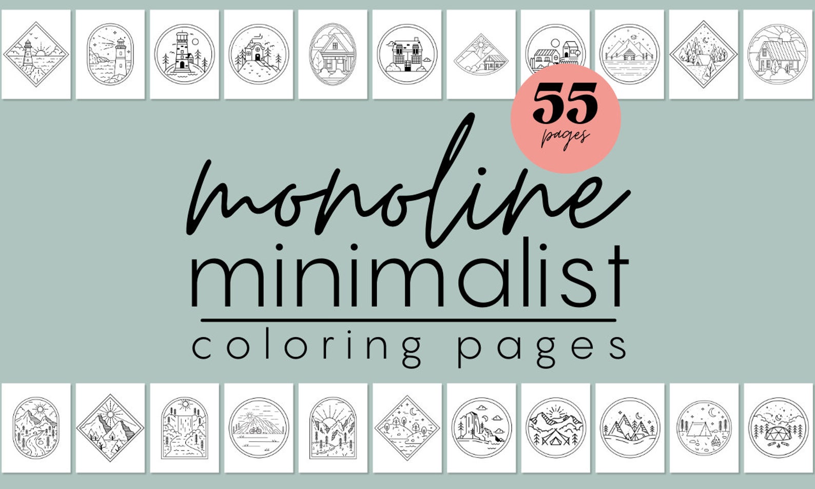 Monoline Minimalist Coloring Pages, Gift for Adults and Kids, Boho ...