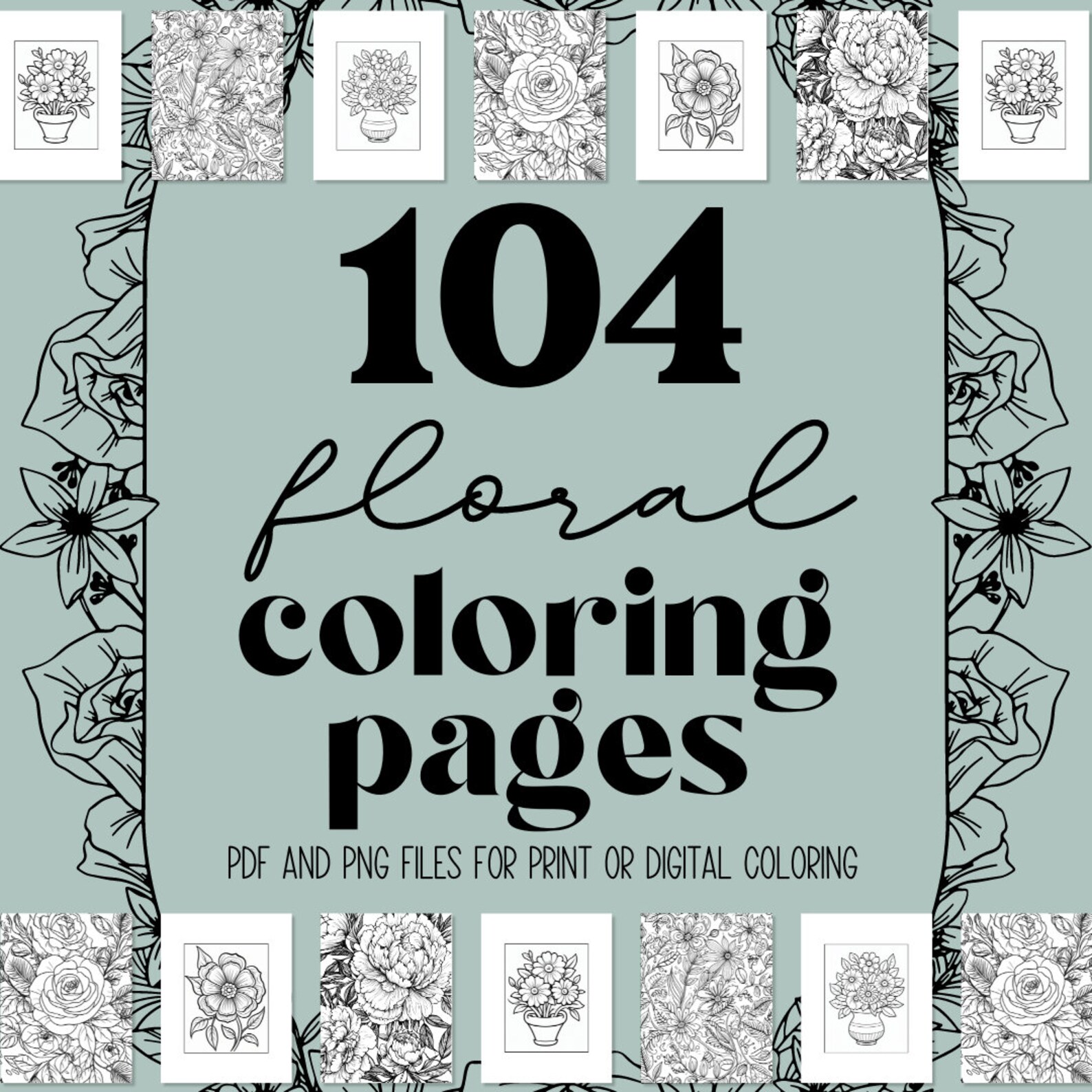 104 Floral Coloring Pages, Plants Coloring Book, Nature Coloring Page ...