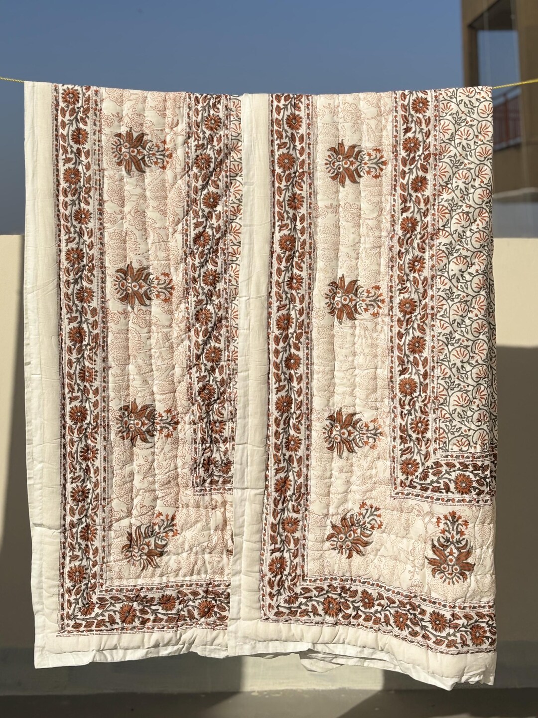 Anokhi Block Printed Cotton Quilt: Handmade Floral Throw Bedspread - Etsy