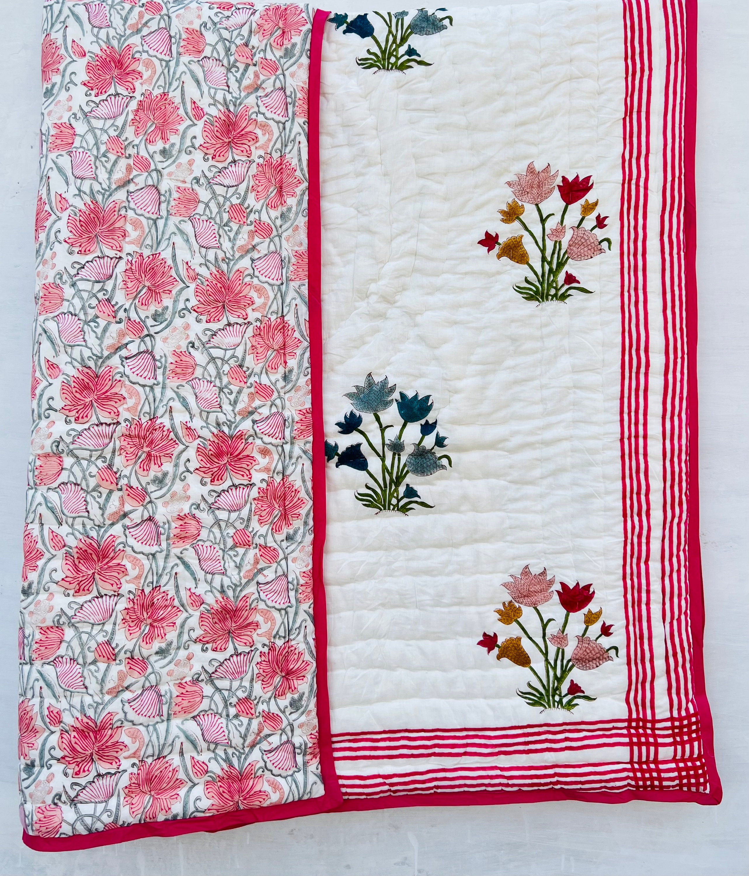 Reversible Quilt Soft Cotton Quilt Hand Block Print Quilt Floral Print ...