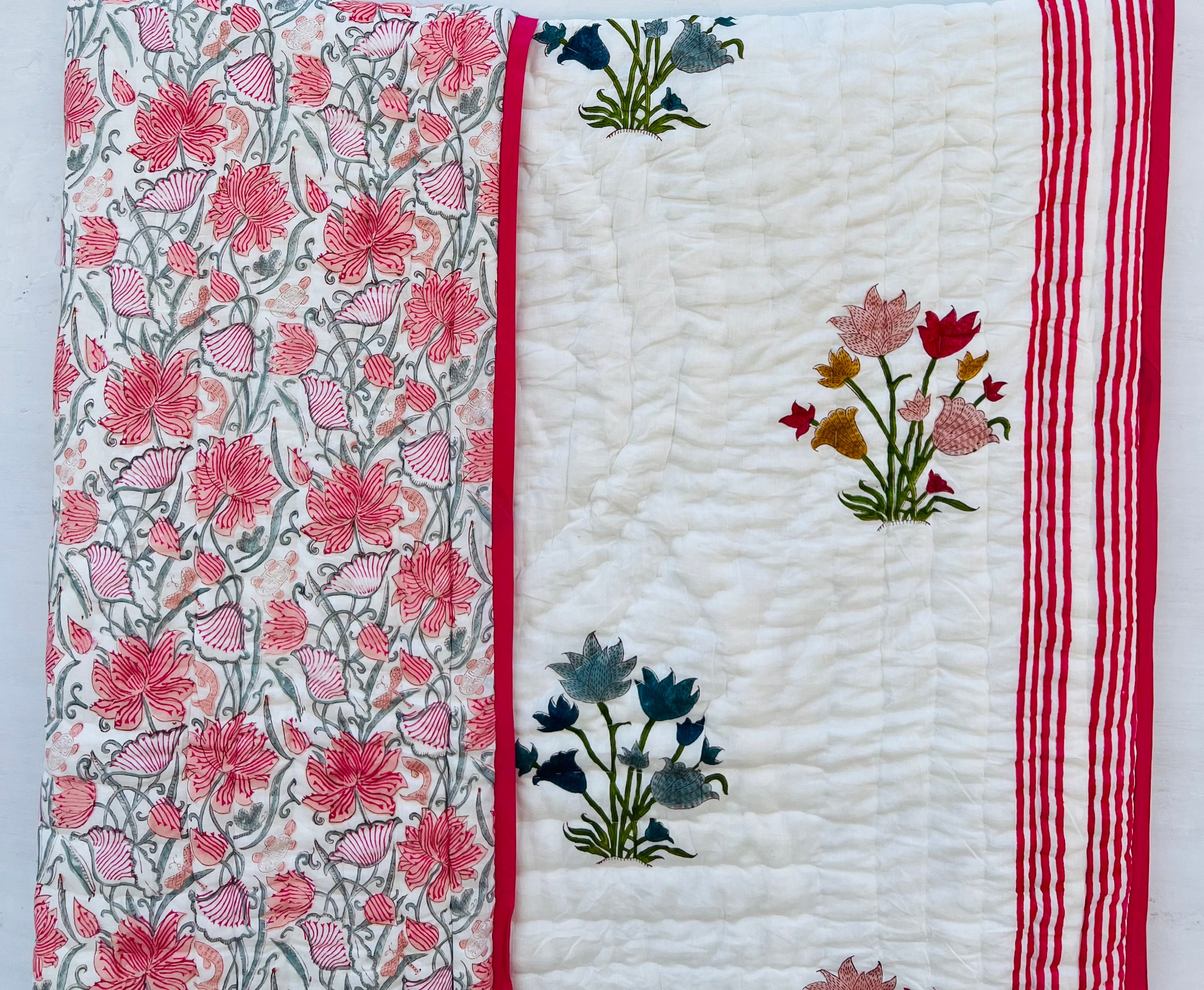 Reversible Quilt Soft Cotton Quilt Hand Block Print Quilt Floral Print ...