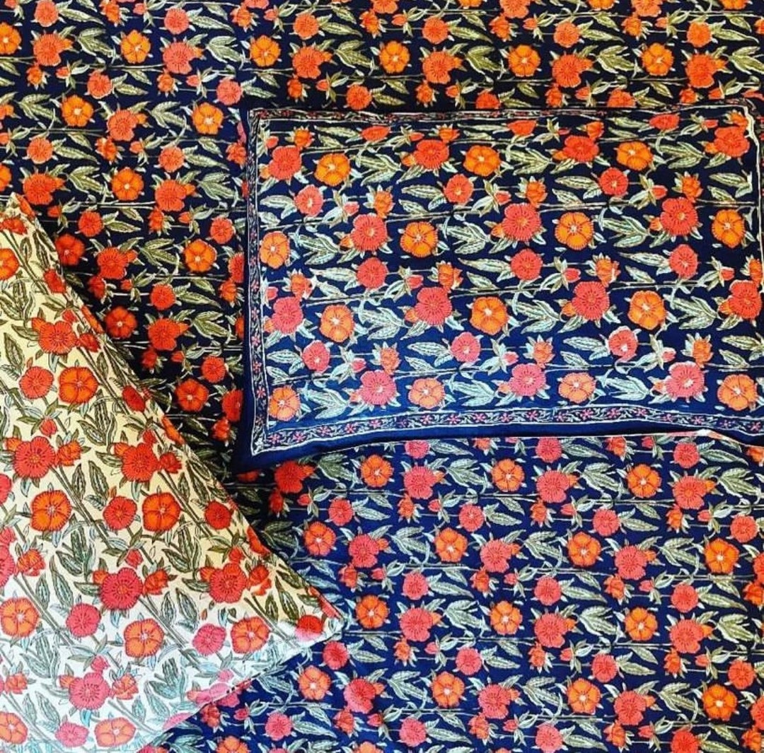 New Hand Block Print Cotton Flat Sheet Handmade Bed Sheet Hand Print Bedspread Blanket Bedding ...