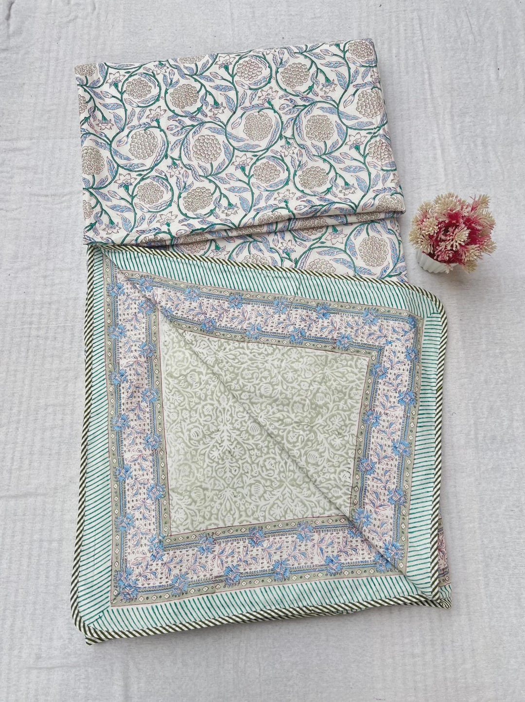 Jaipuri Quilt,hand Block Printed Cotton Quilt King Blanket Reversible ...