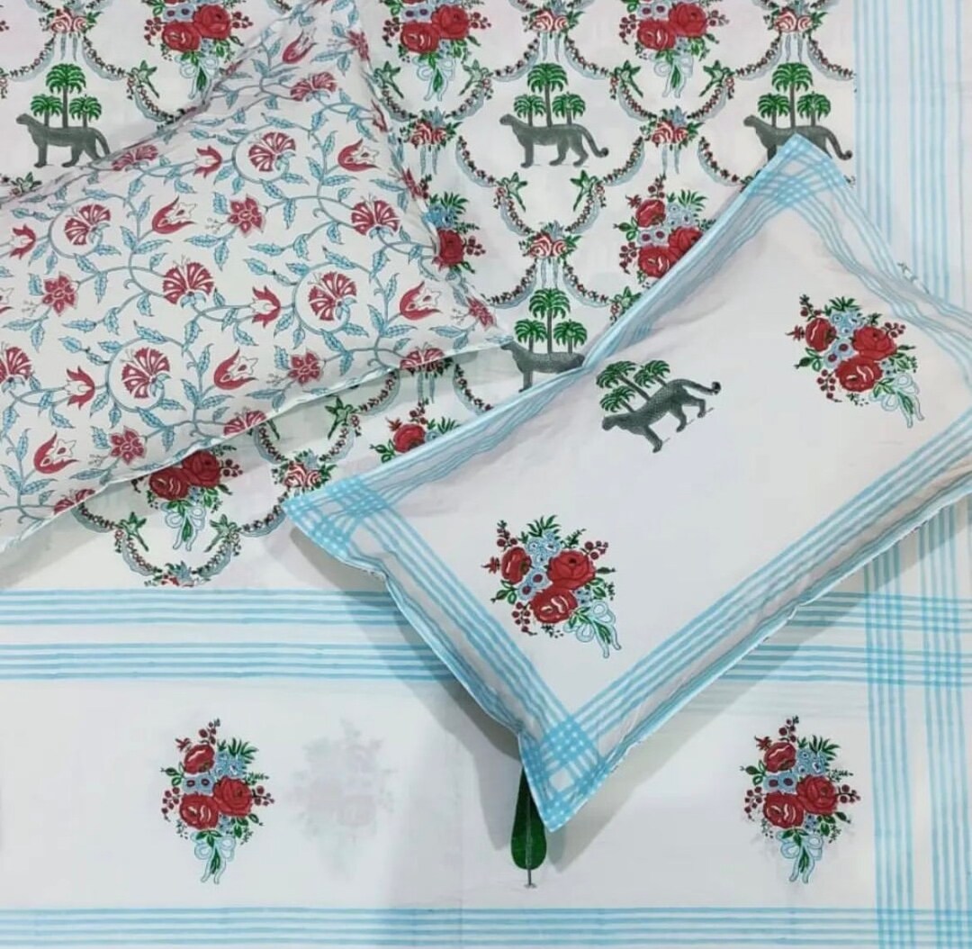 Indian Flat Bed Sheet Hand Block Print Bedspread Blanket Throw - Etsy