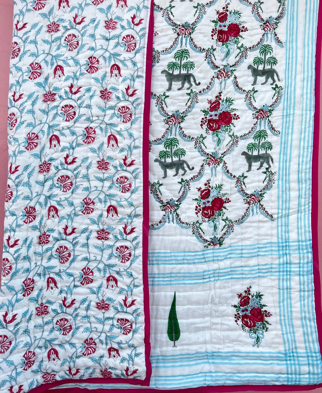 Indian Traditional Popular Block Print Floral Design Reversible Twin ...