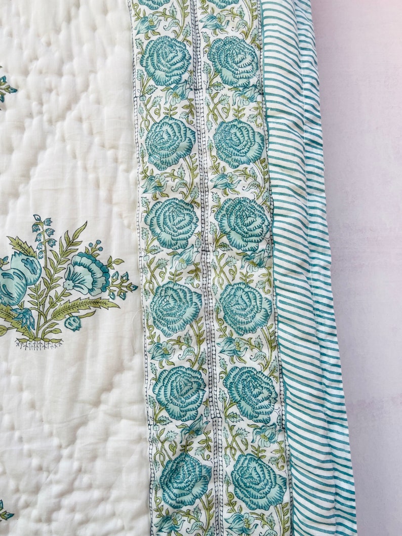 Indian Hand Block Print Cotton Quilts Kantha Floral Quilt, Indian ...