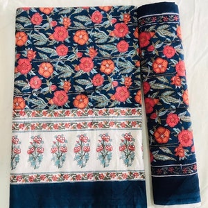 New Hand Block Print Cotton Flat Sheet Handmade Bed Sheet Hand Print Bedspread Blanket Bedding ...