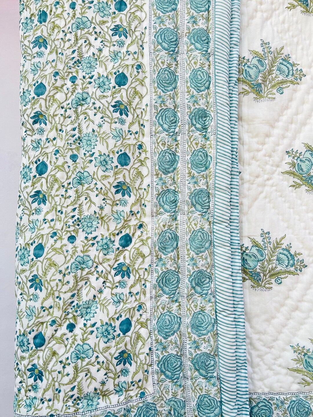 Indian Hand Block Print Cotton Quilts Kantha Floral Quilt, Indian ...