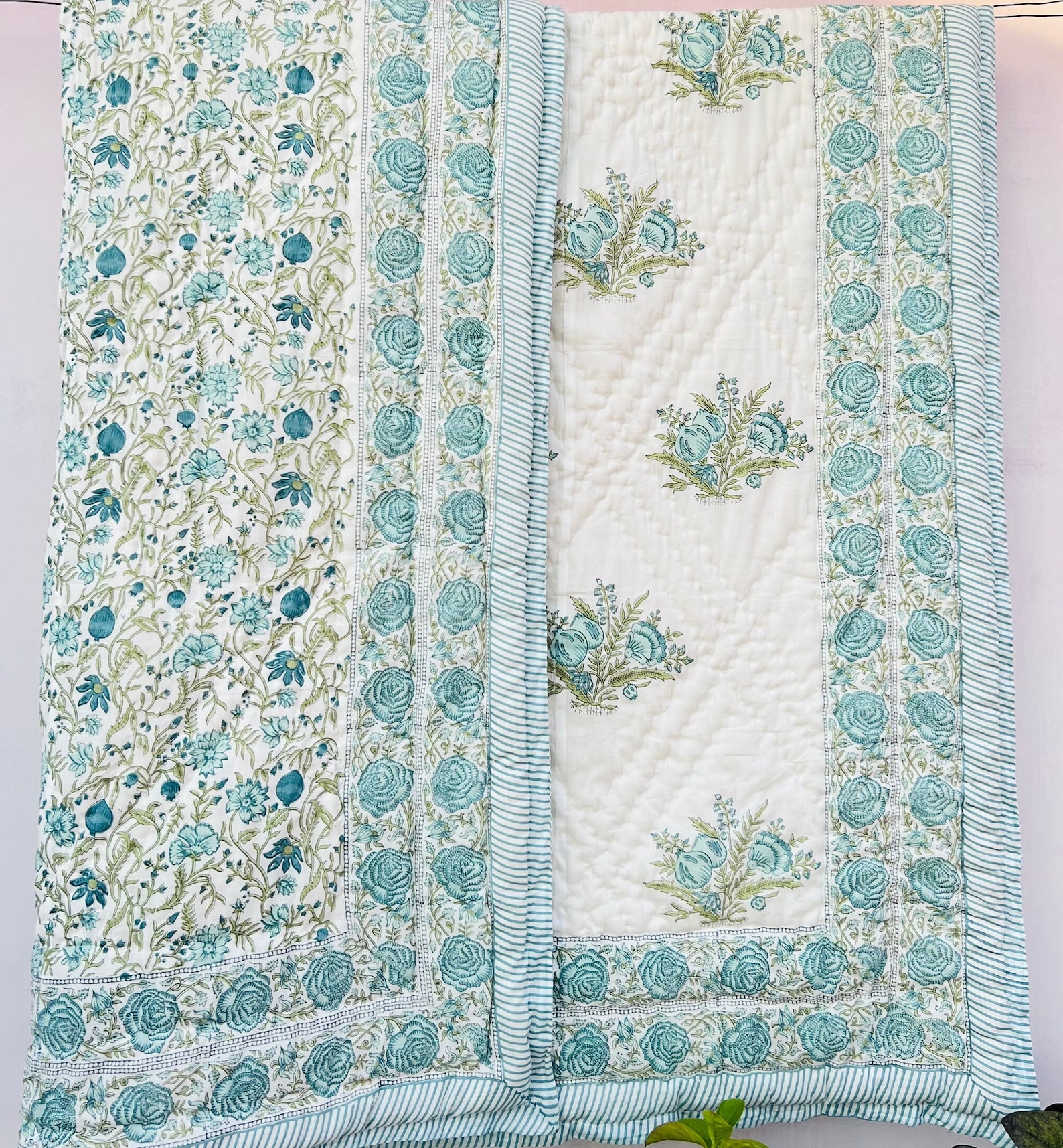 Indian Hand Block Print Cotton Quilts Kantha Floral Quilt, Indian ...
