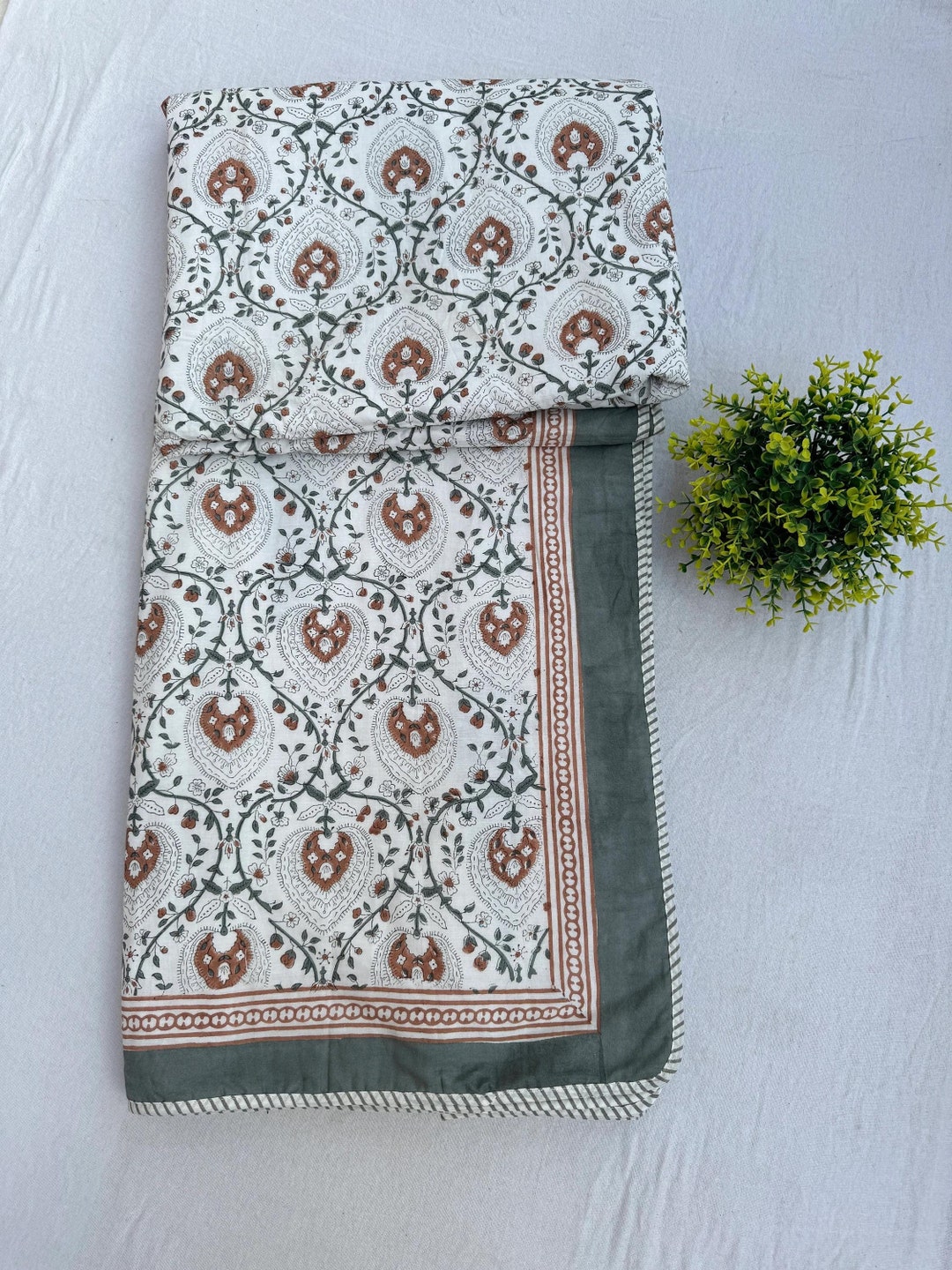 Indian Floral Quilt Ac Dohar, Block Printed Throw Quilt, Pure Soft ...
