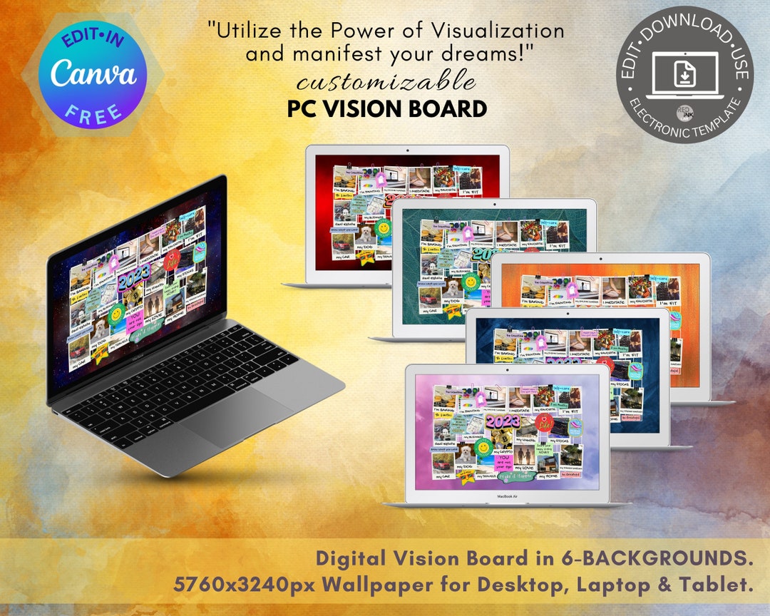 Vision Board PC Editable Laptop Manifestation Wallpaper Law of - Etsy