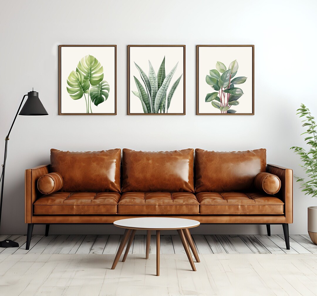 Botanical Print Set, Houseplant Paintings, Living Room Wall Art, 3 ...