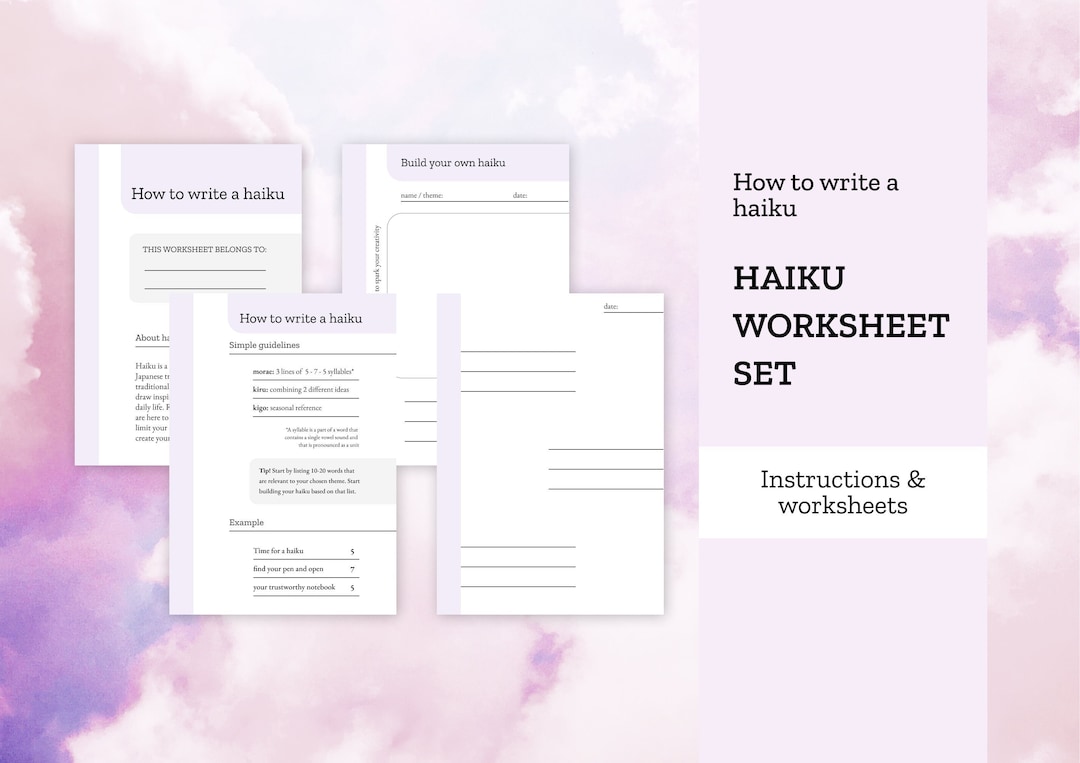 Haiku Worksheet Set - Haiku Poem Journal Digital Printable (PDF A4) - Etsy