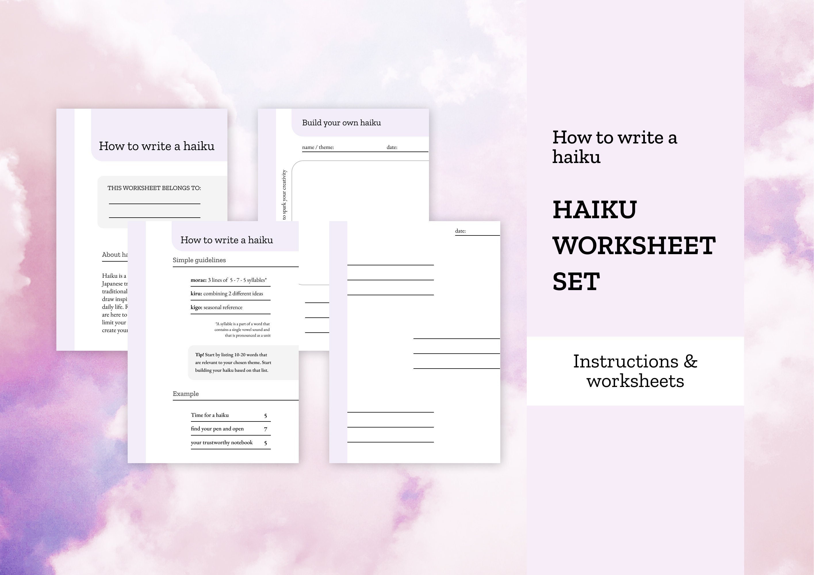 Haiku Worksheet Set - Haiku Poem Journal Digital Printable (PDF A4) - Etsy