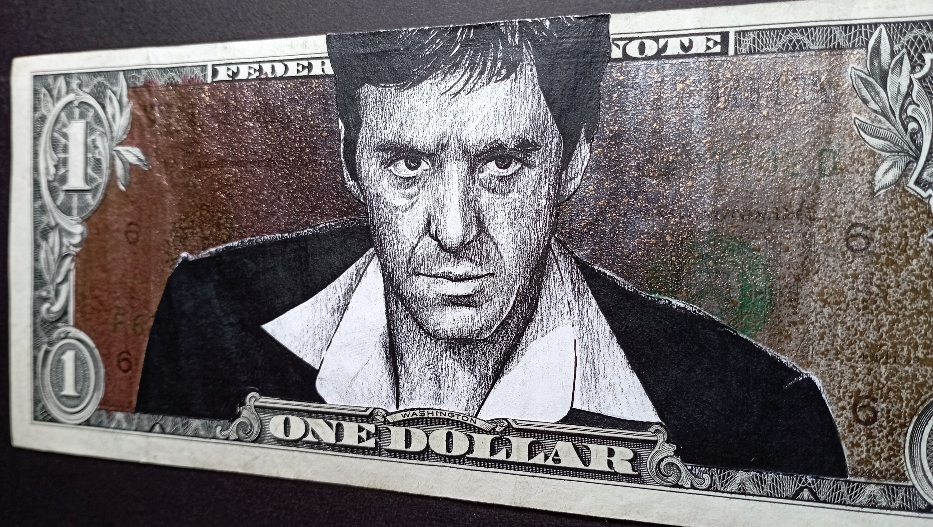 Tony Montana Money Art Drawing Genuine 1 Dollar Bill Signed by BEAR ...