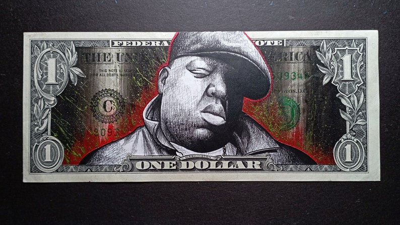 Notorious B.I.G Pop Art Painted Genuine 1 Dollar Bill Signed by BEAR - Etsy