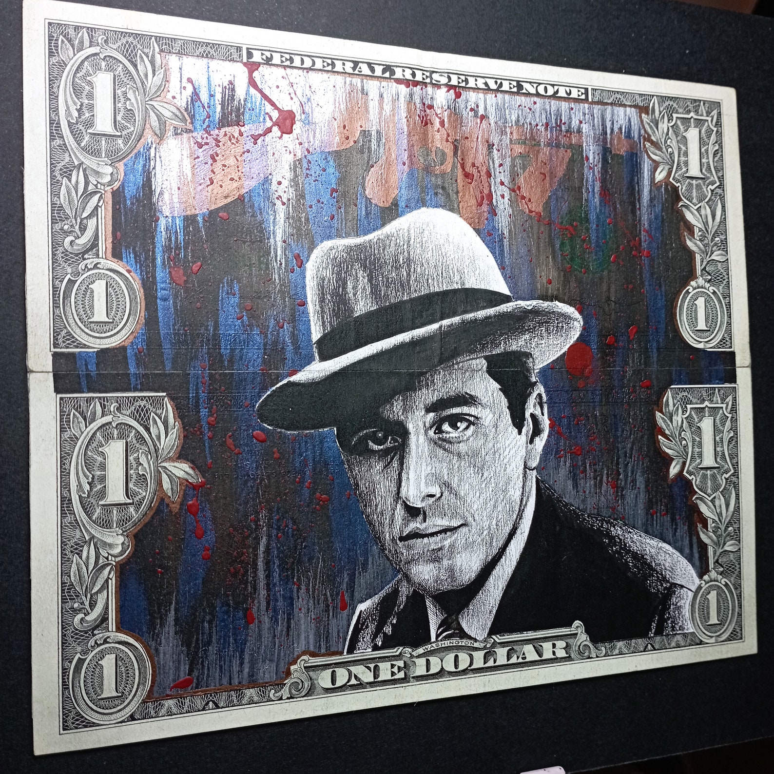 Michael Corleone Money Art Drawing Genuine 1 Dollar Bill Signed by BEAR ...
