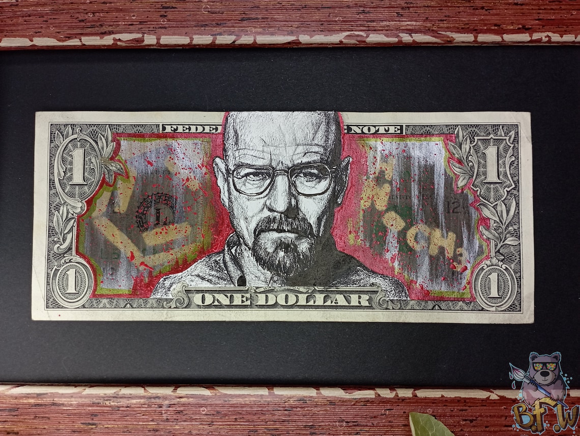 Heisenberg Pop Art gemalt echt 1 Dollar Bill signiert von BEAR ...