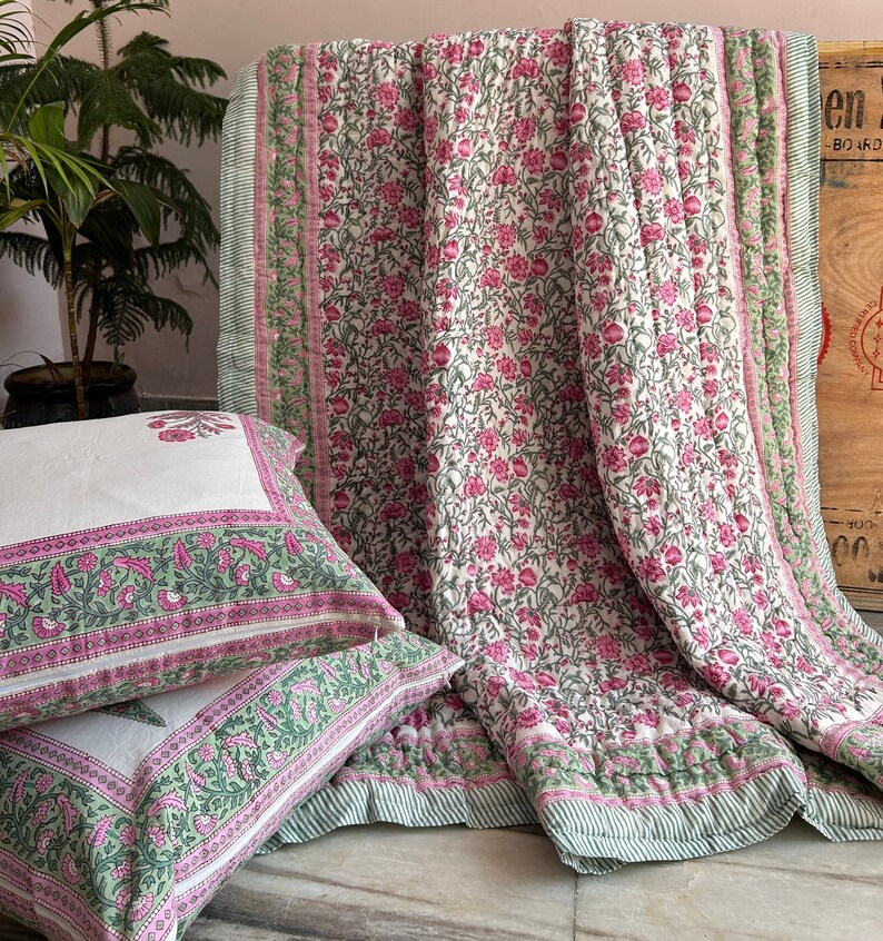 Indian Jaipuri Block Print Quilt Printed Reversible Razai Cotton ...