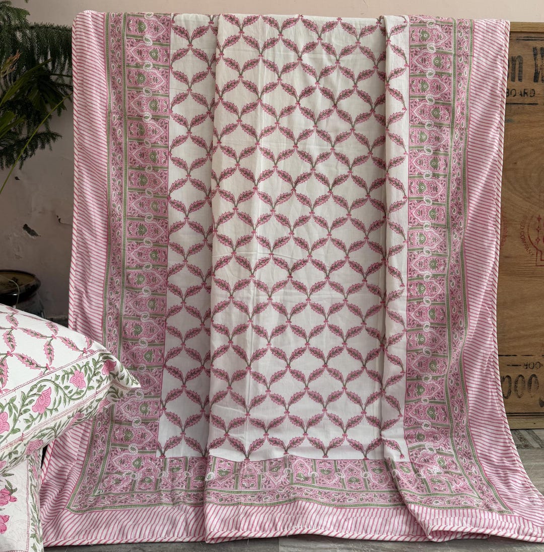 Hand Block Printed Cotton Dohar Quilt: Bohemian Queen Size Bedspread - Etsy