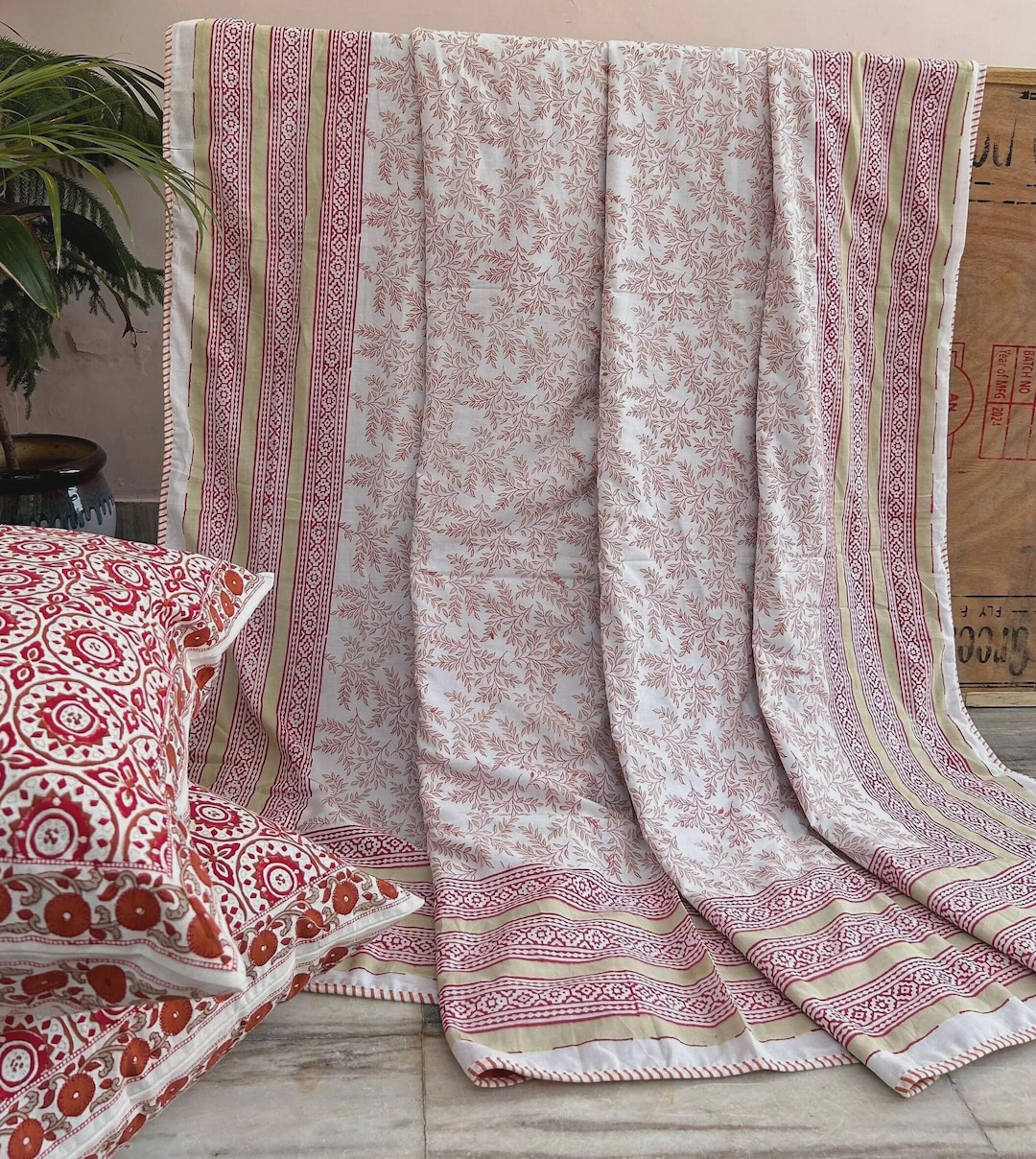 Reversible Hand Block Print Dohar Quilt, Indian Cotton Floral King Size ...