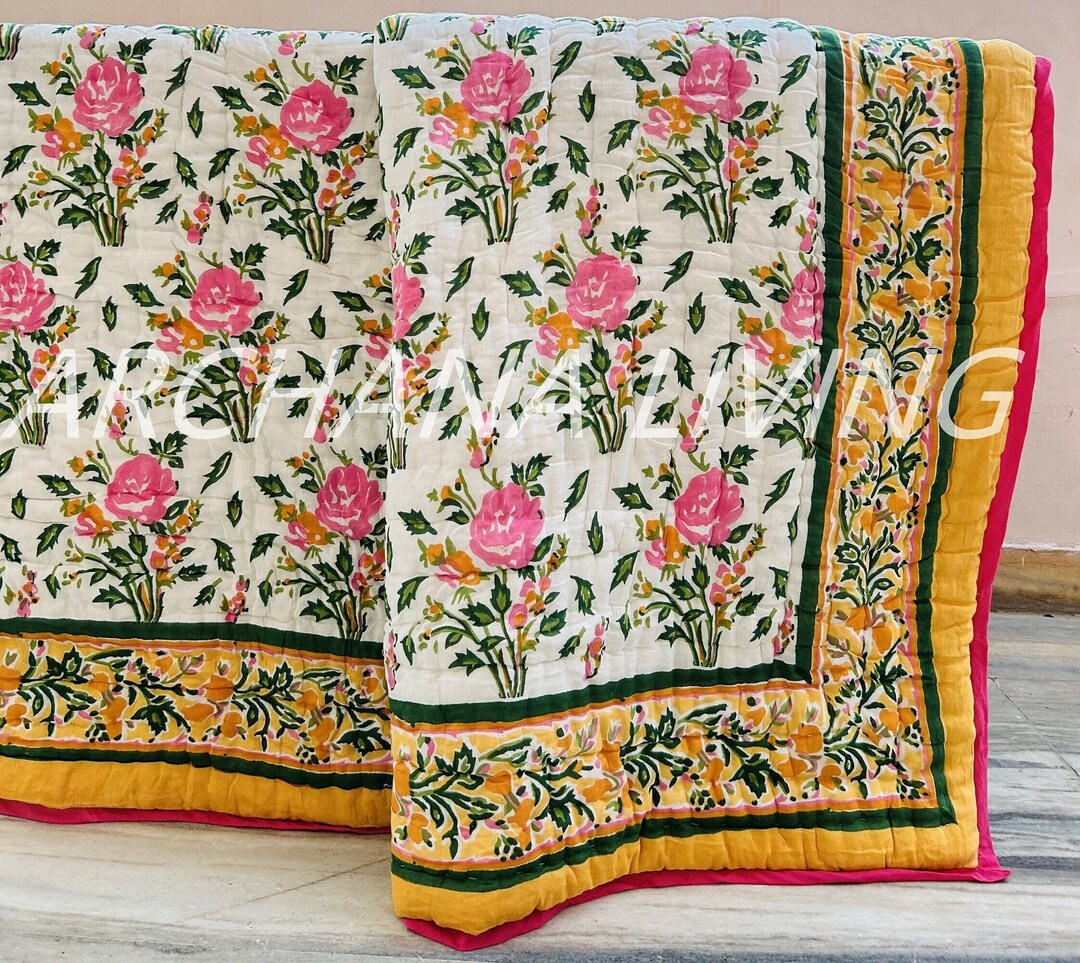 Home Decorative Kantha Work Hand Quilted Insert Cotton Made Reversible ...
