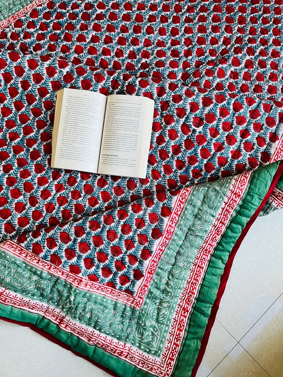 Reversible Light Warm Quilt, Floral Print Blanket, Indian Rajai, Home ...