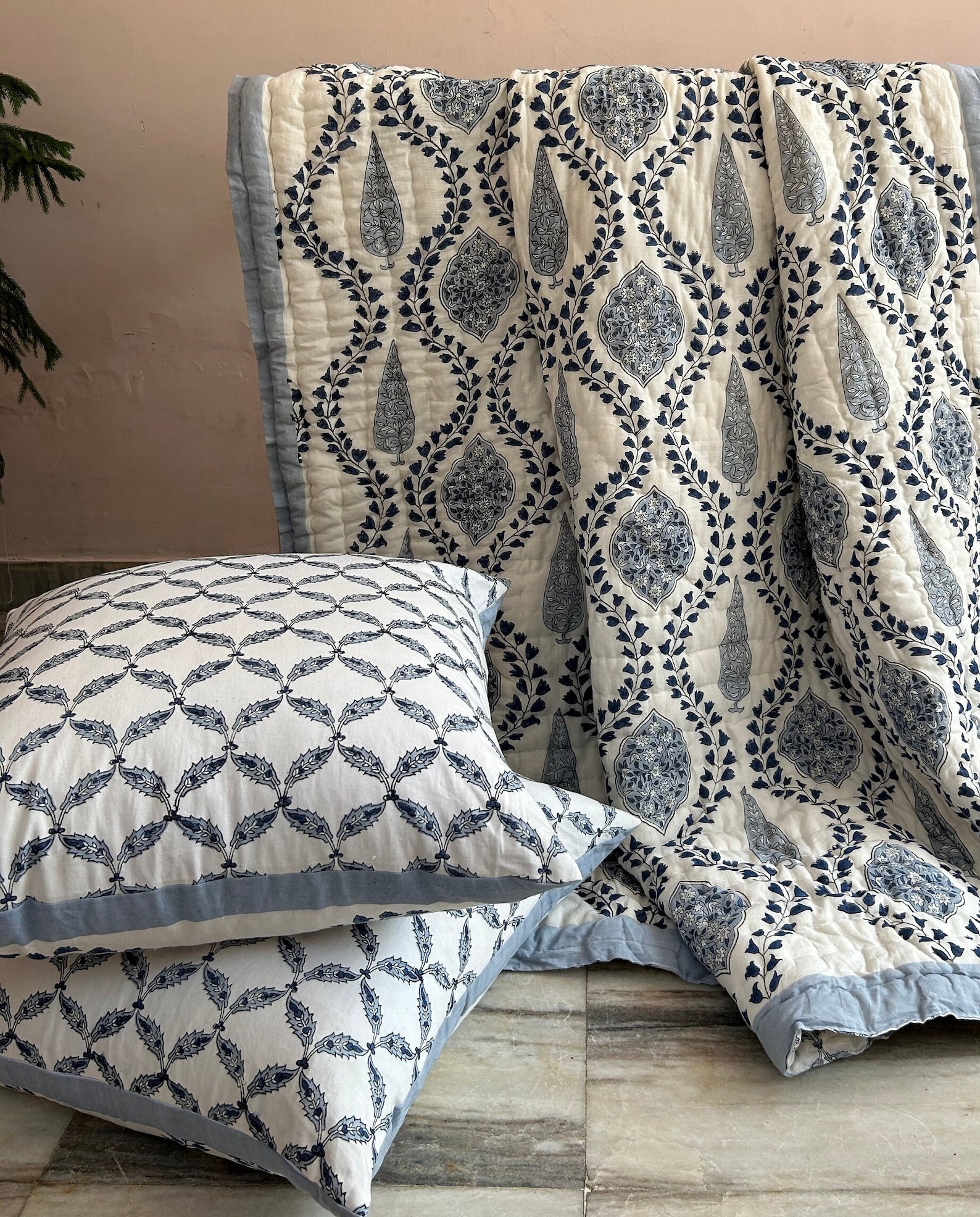 Handmade Cotton Block Print Quilt: Reversible Floral Bedspread - Etsy