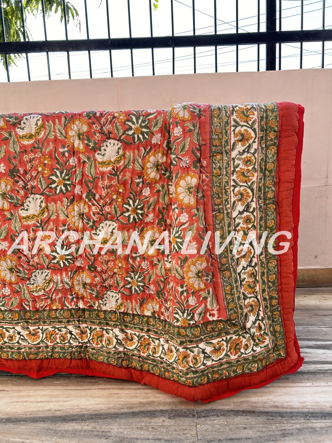 Hand Block Print Quilt Cotton Filling Throw Designer Quilt - Etsy