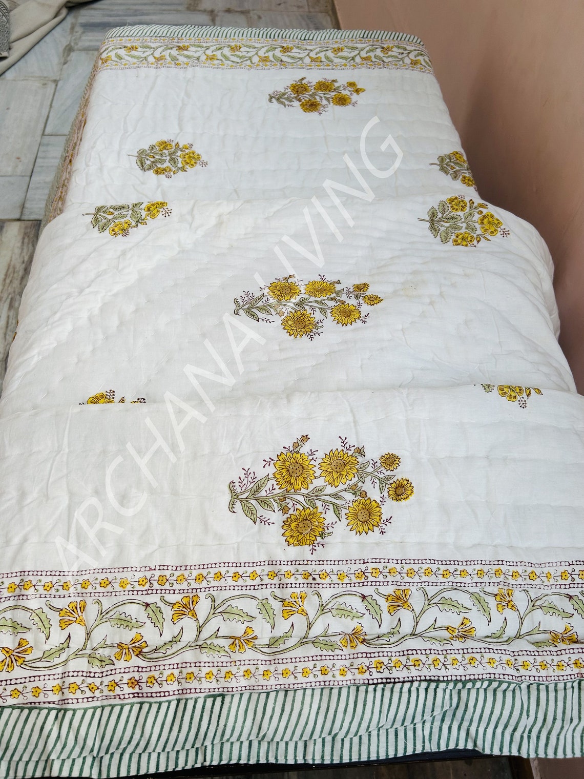 Jaipuri Block Print Quilt, Printed Reversible Razai, Cotton Handmade ...