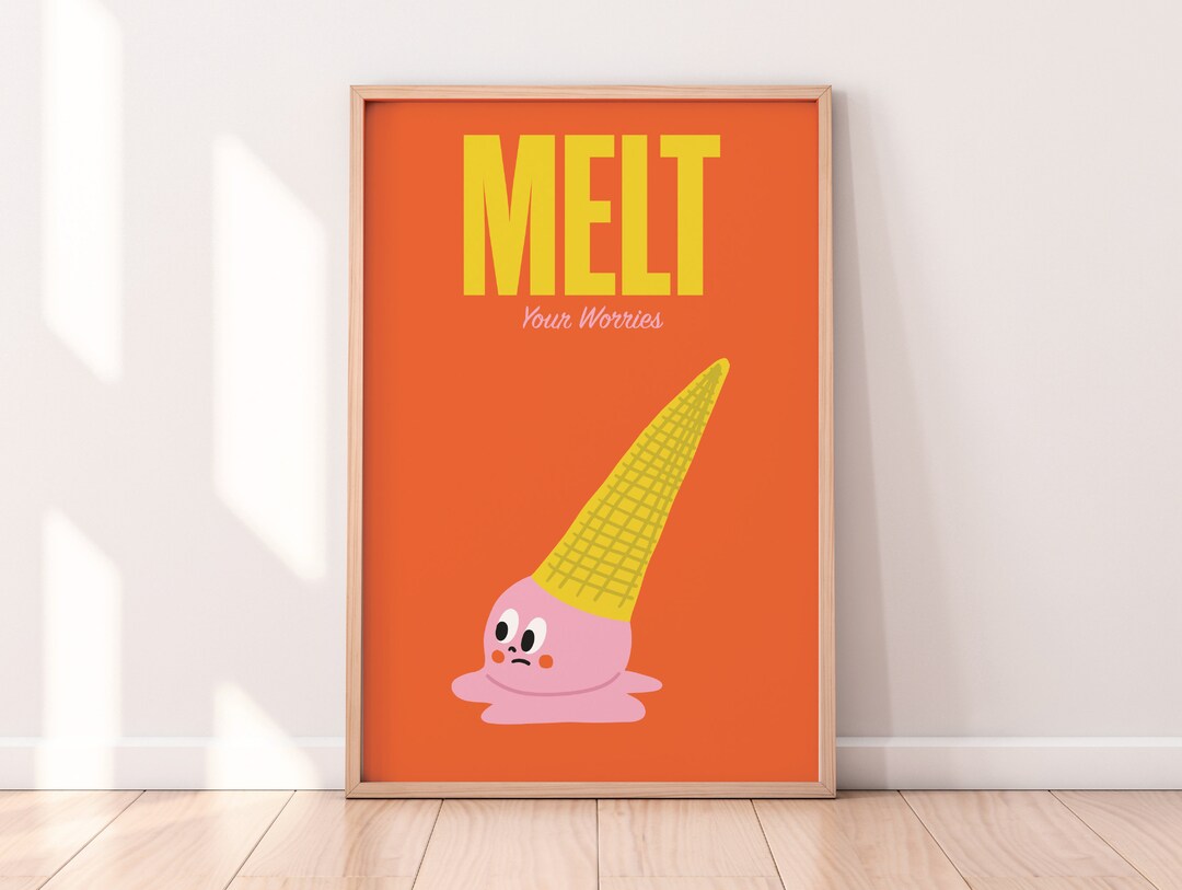 Melted Ice Cream Art Print, Retro Character, Funny Artwork, Melt Your ...