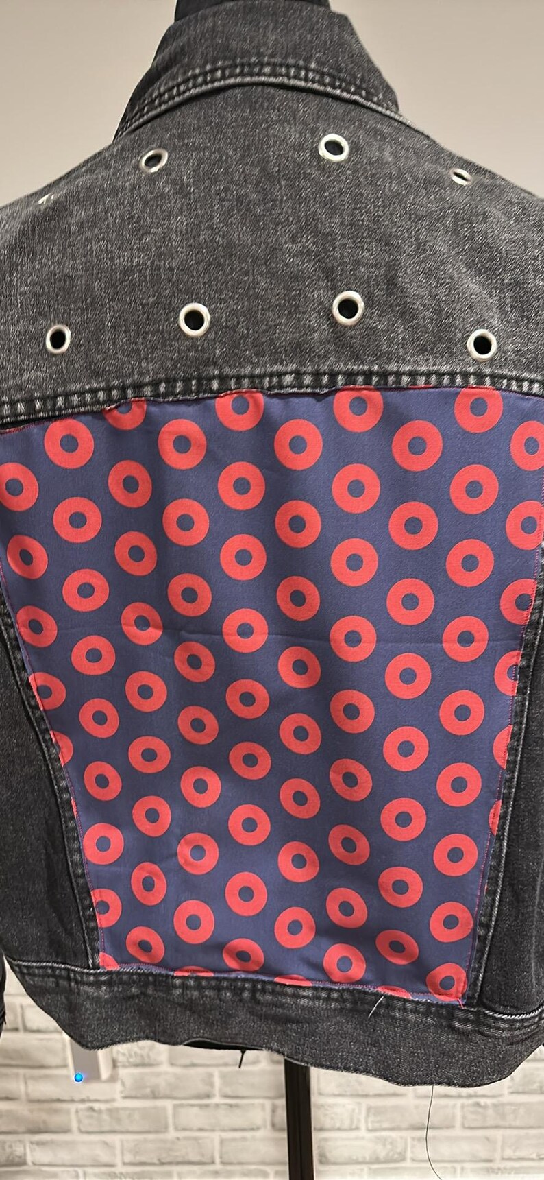 Phish Fishman Donut Denim Black Jean Jacket With Metal Silver Grommet ...