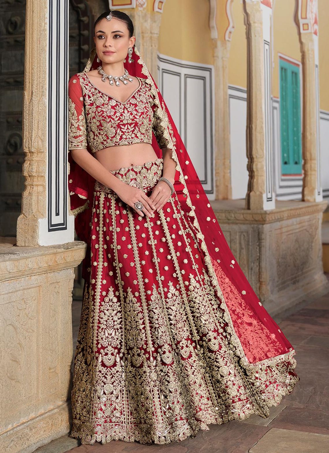 Bridal Red Net Lehenga Choli, Indian Bridal Lehanga for Women ...