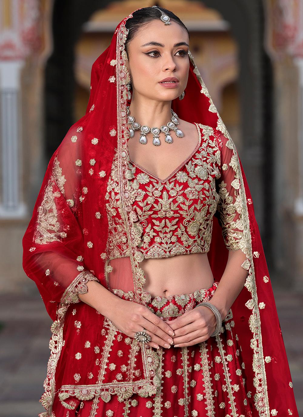 Bridal Red Net Lehenga Choli, Indian Bridal Lehanga for Women ...