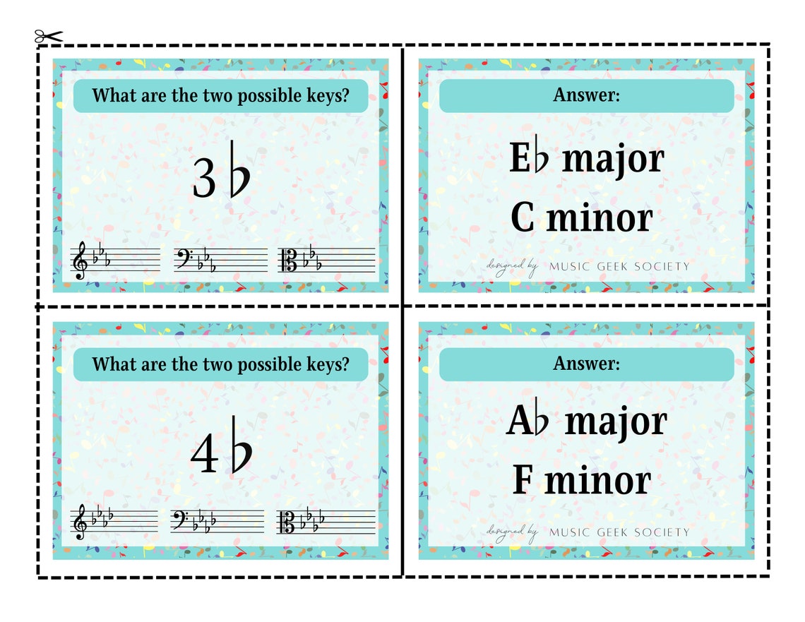 Printable Key Signature Flashcards | Relative Scales | Music Theory ...