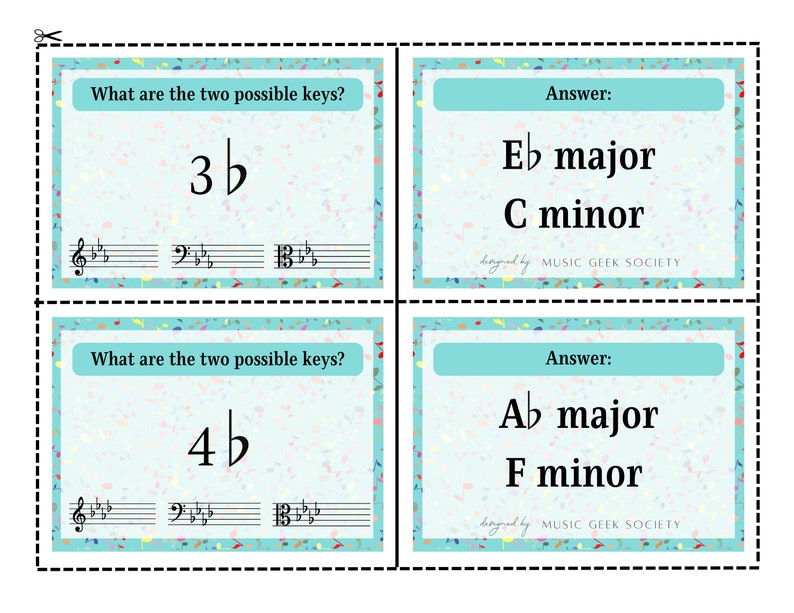 Printable Key Signature Flashcards Relative Scales Music Theory ...