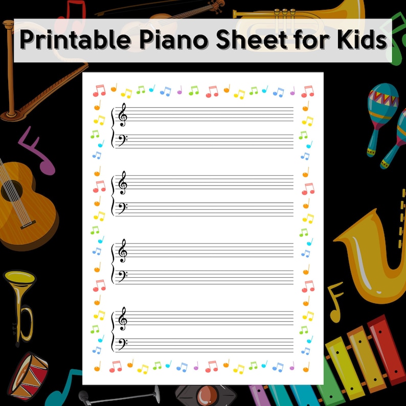 2-pack Printable Kids Blank Piano Sheet Music | Wide Grand Staff Music ...